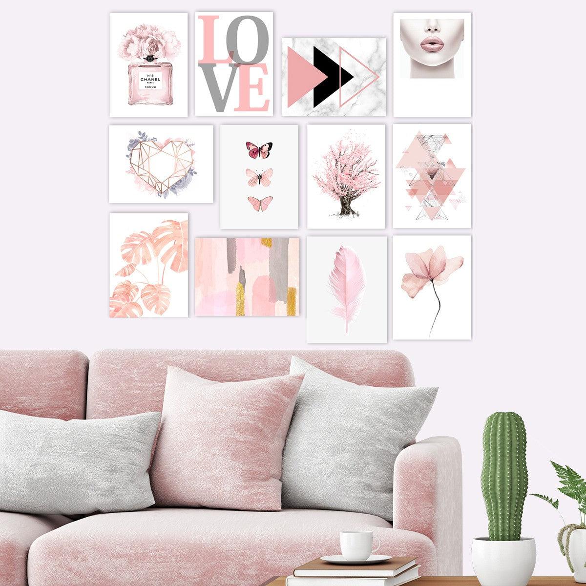 Tablou MDF Lady Rose, Roz - Alb, 15x20 cm, 12 bucati – Adorehome