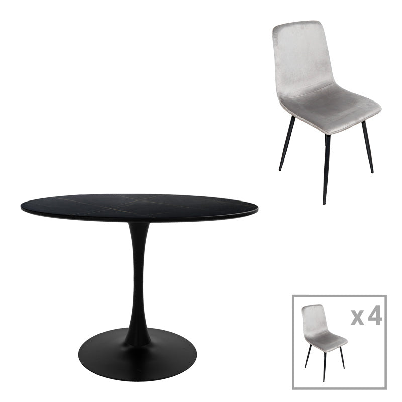 Masa de dining set 5 piese Balou-Grato negru-gri, Modern, MDF, 120x73 ...