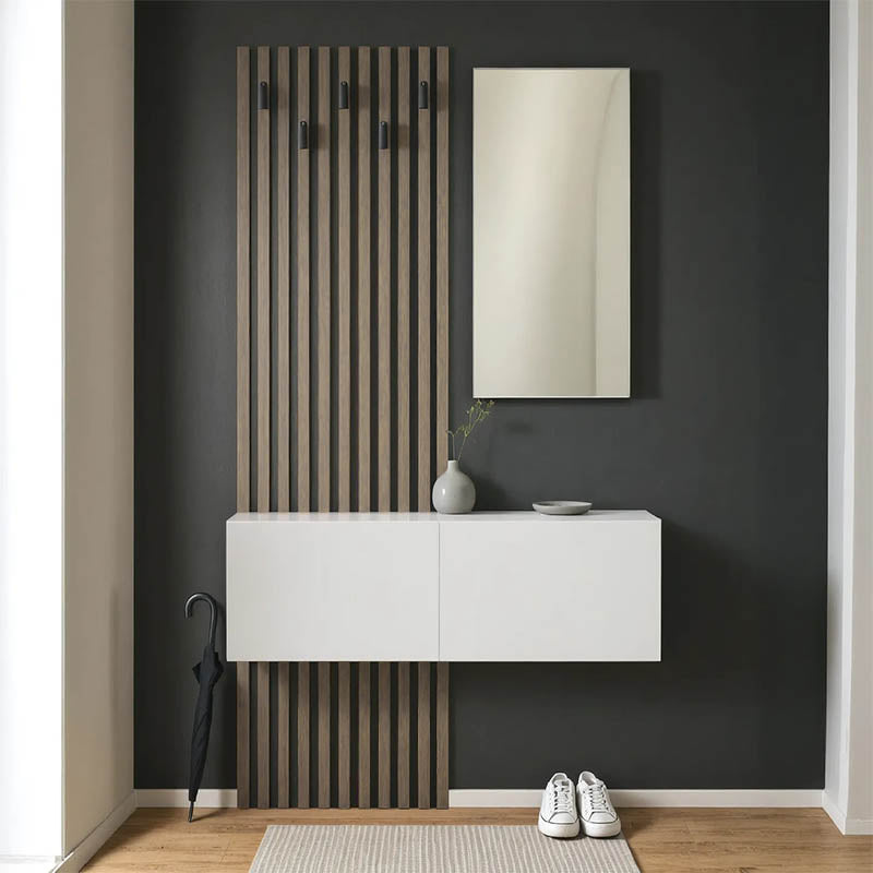 Mobilier de intrare Arika cu oglinda si Riflaj, alb-sonoma 100x37.1x19 ...