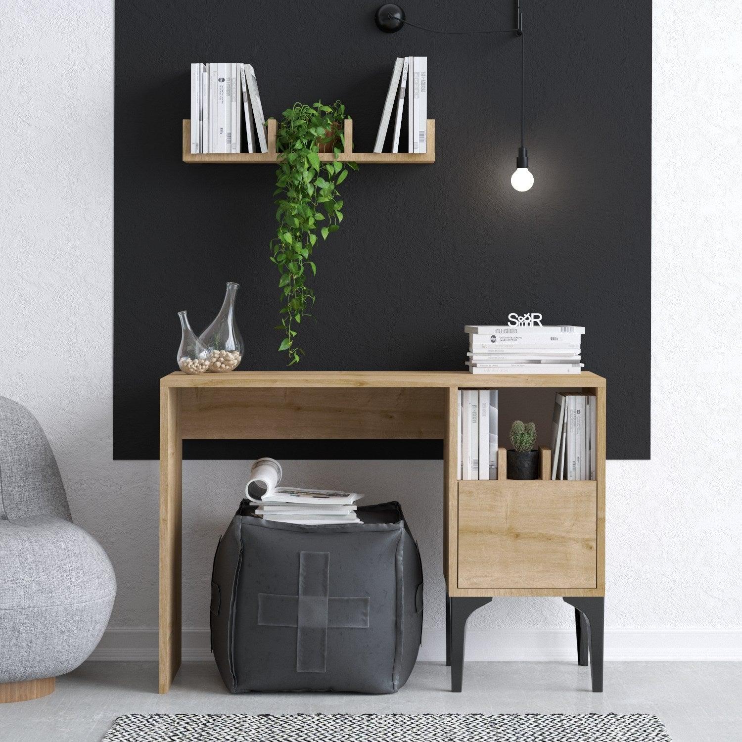 Birou Olla cu rafturi si usa, Stejar, 100 x 74 x 45 cm – Adorehome