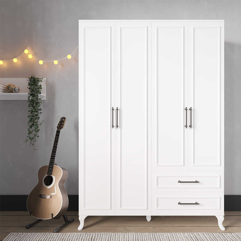 Dulap Haine Adore Country, 4 usi cu 2 sertare, Alb, 137 x 199 x 51 cm ...