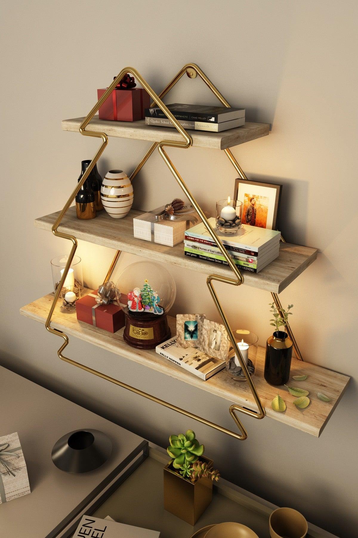 Raft de perete Wall Shelf Triangle -1, Aur, 15x53x60 cm – Adorehome