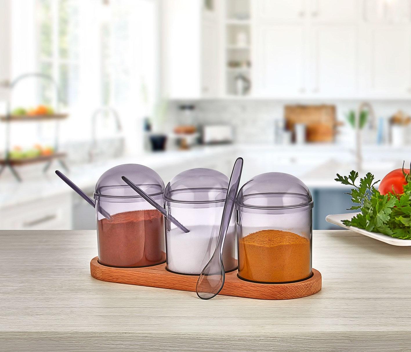 Set borcan de condimente și rafturi de bucătărie 618, De lemn, 7x12x7 ...