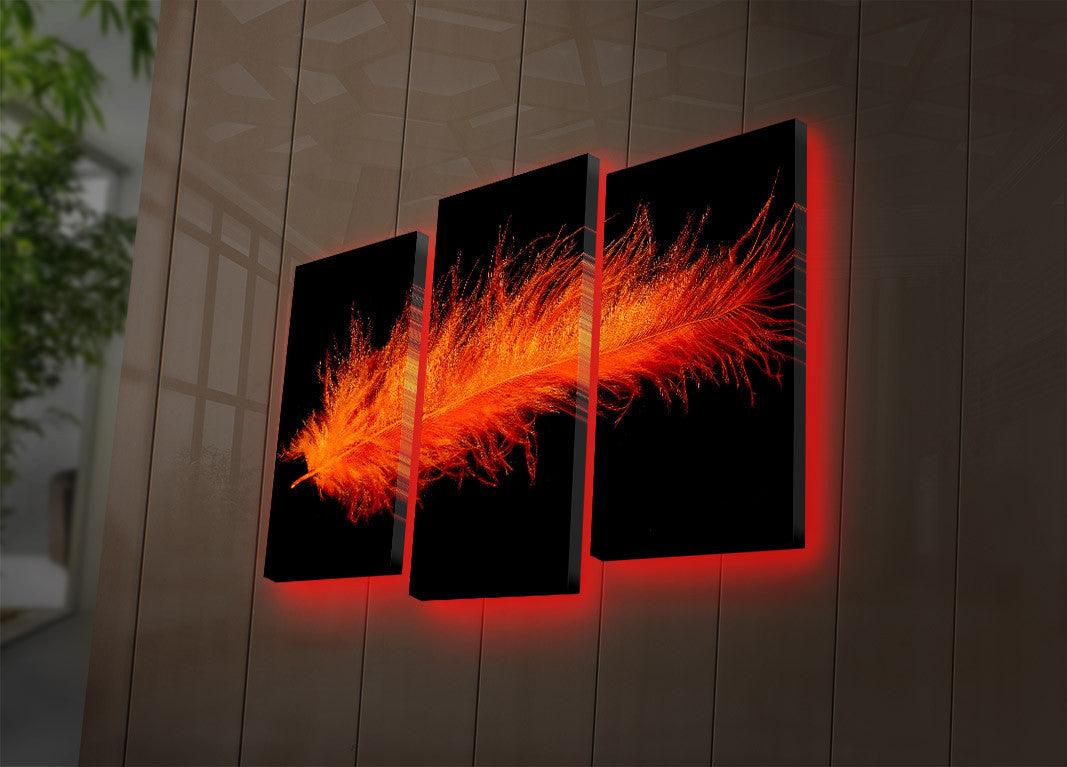 Tablou Canvas cu Led Pana Rosu, Multicolor, 66 x 45 cm – Adorehome