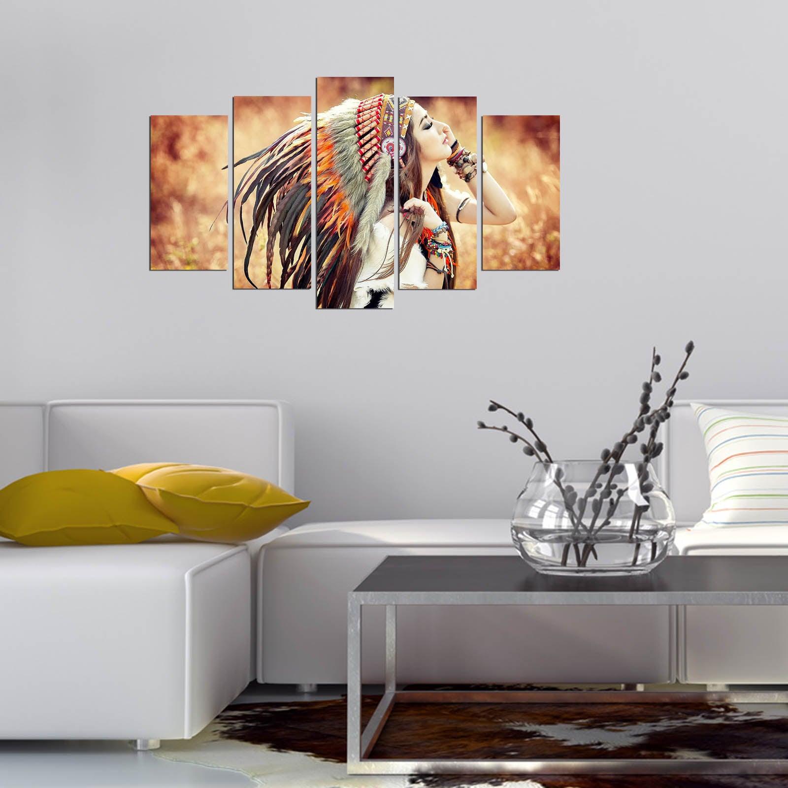 Tablou MDF ( 5 buc ) Amerindieni Frumoasa, Multicolor, 60x110 cm ...