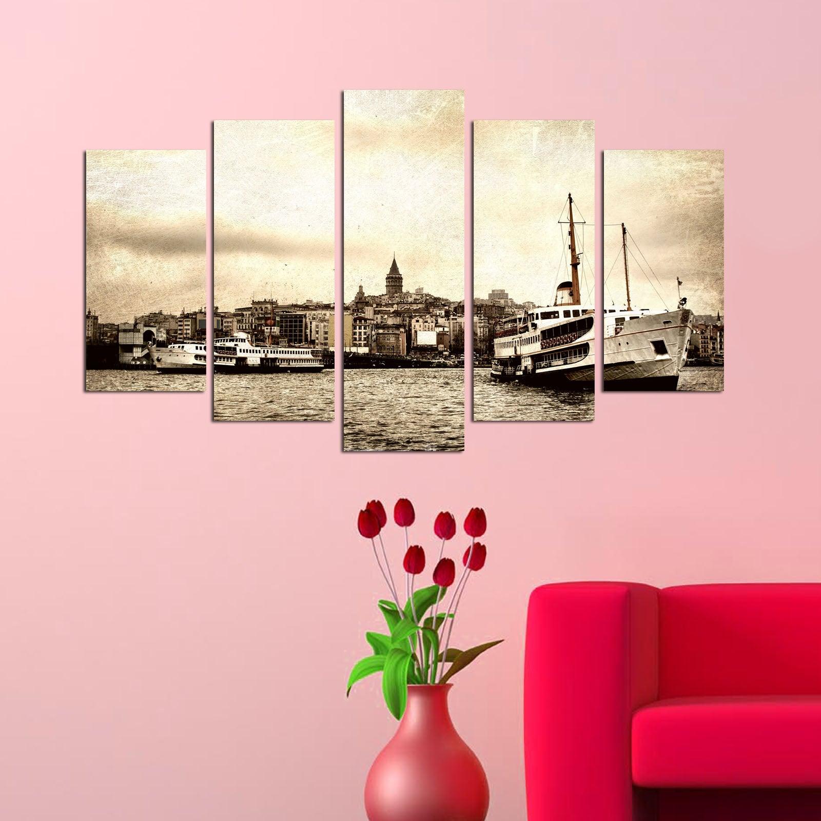 Tablou MDF ( 5 buc ) istanbul Galata, Multicolor, 60x110 cm – Adorehome