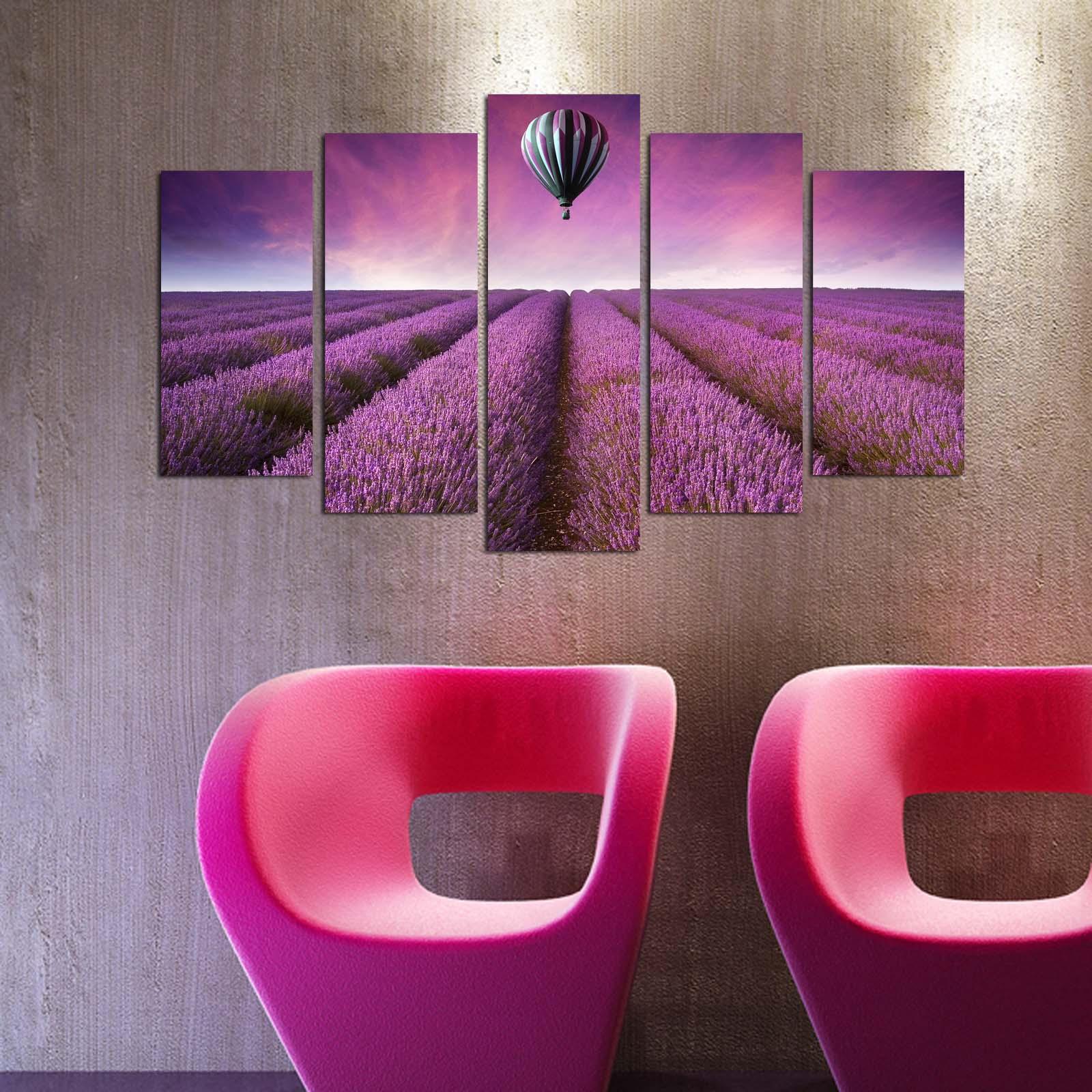 Tablou MDF ( 5 buc ) Lavanda Cappadocia, Multicolor, 60x110 cm – Adorehome