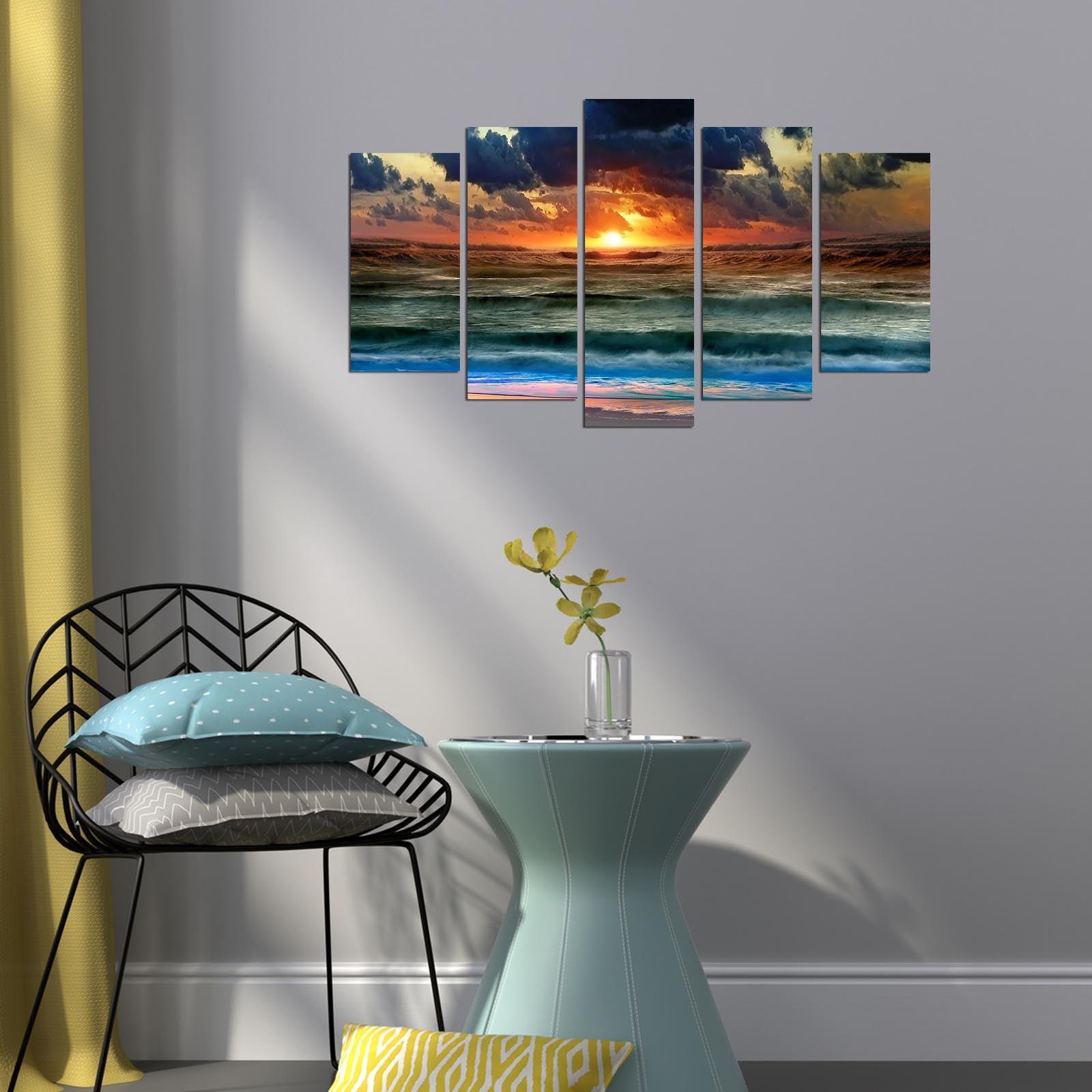 Tablou MDF ( 5 buc ) Nazare Valuri, Multicolor, 60x110 cm – Adorehome