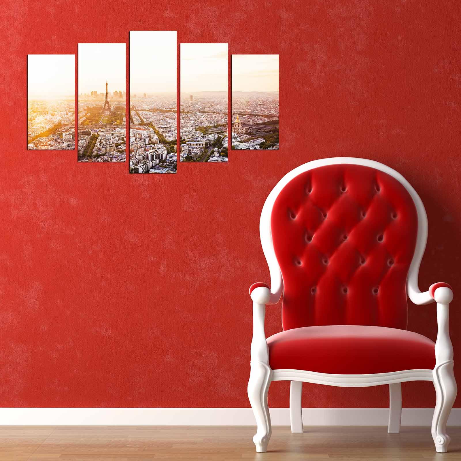 Tablou MDF ( 5 buc ) Paris Drone, Multicolor, 60x110 cm – Adorehome