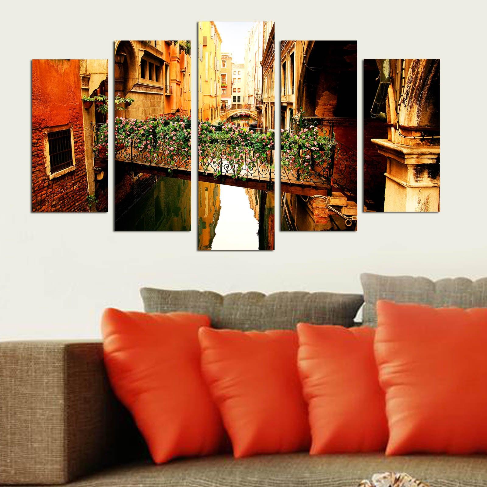 Tablou MDF ( 5 buc ) Venezia Pod inflorit, Multicolor, 60x110 cm ...