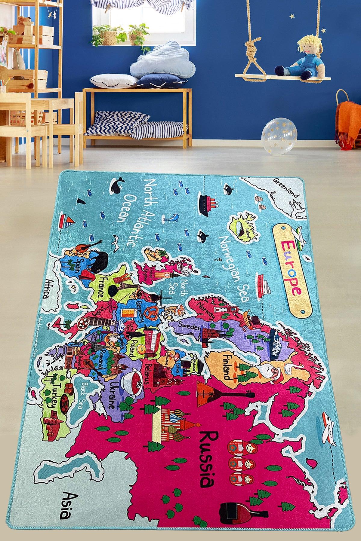 Covor de Copii Harta Europa, Multicolor, 80x120 cm – Adorehome