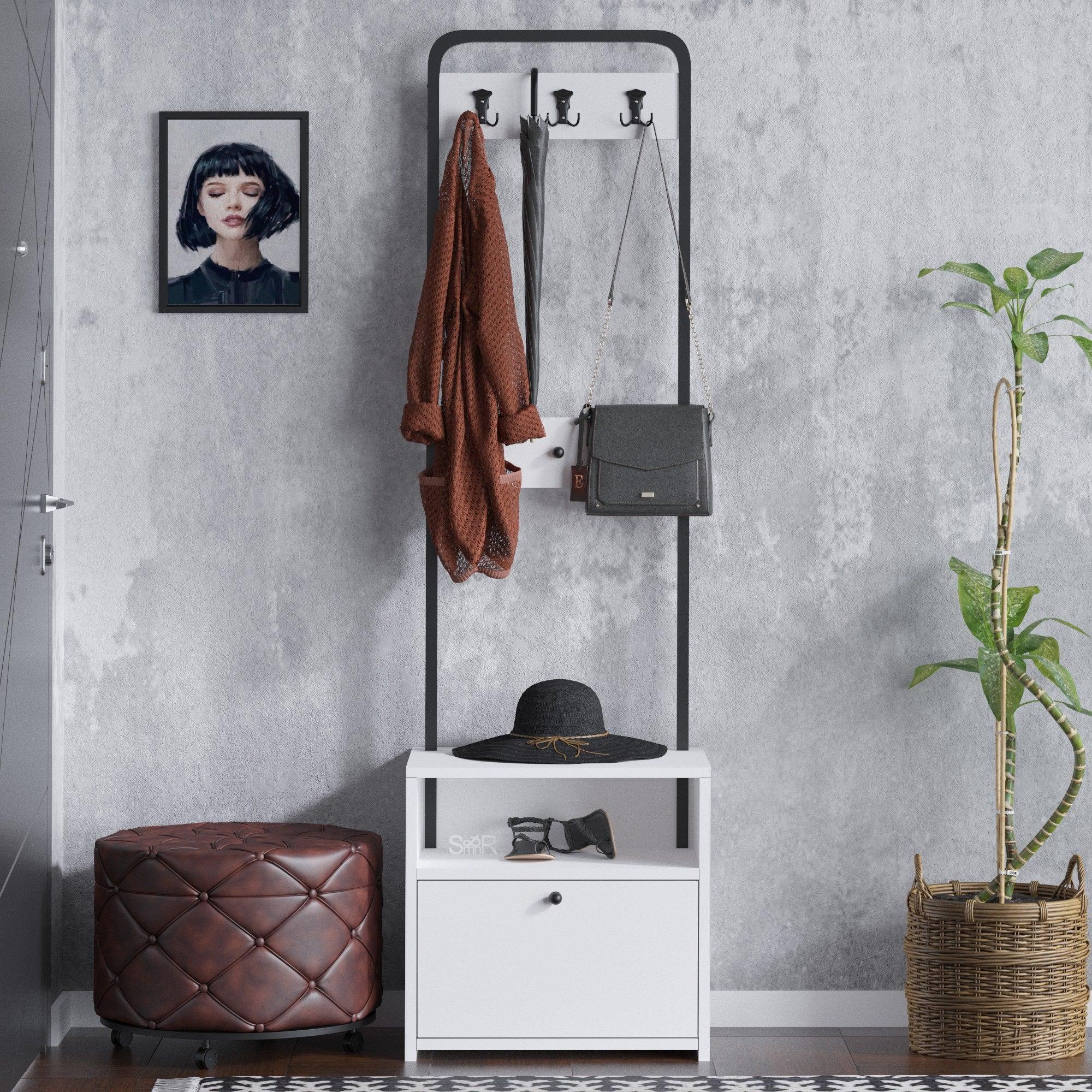 Cuier cu pantofar Molly cu 3 Rafturi si Sertar, 50 X 170 X 35 Cm ...