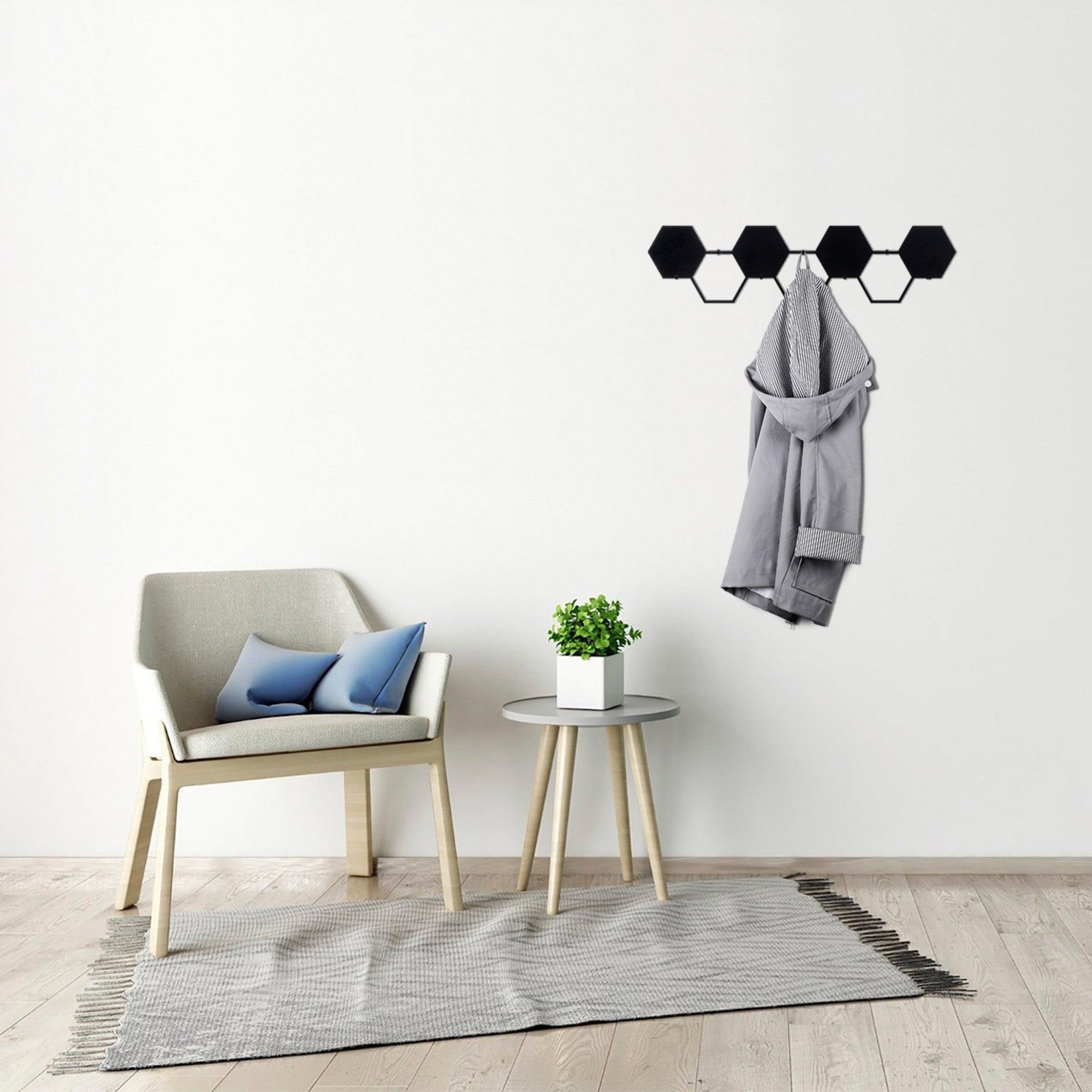 Cuier de hol metalic Hexagon, Negru, 16x1x60 cm – Adorehome