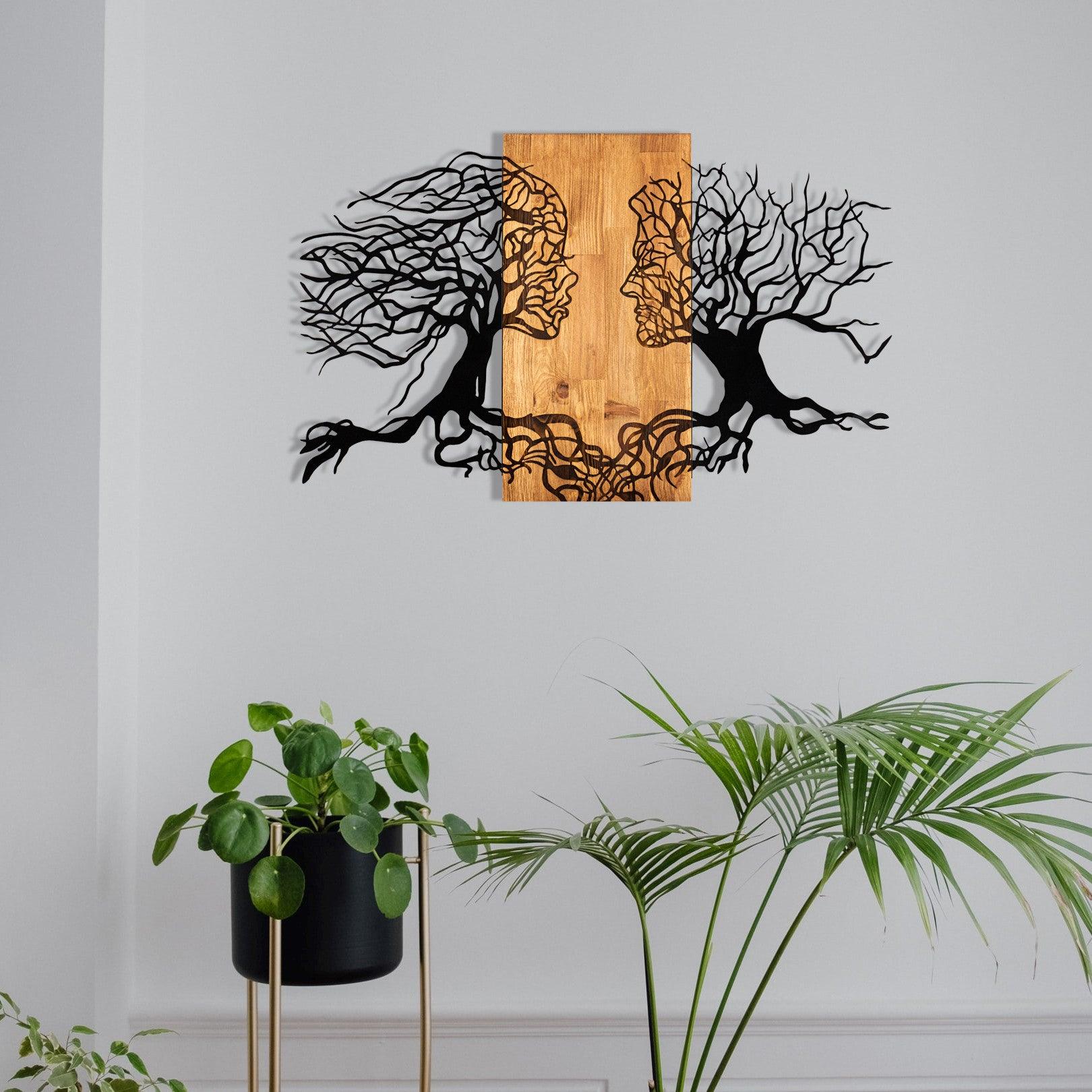 Decoratiune de perete lemn Reincarnare, Negru, 92 x 58 x 3cm – Adorehome
