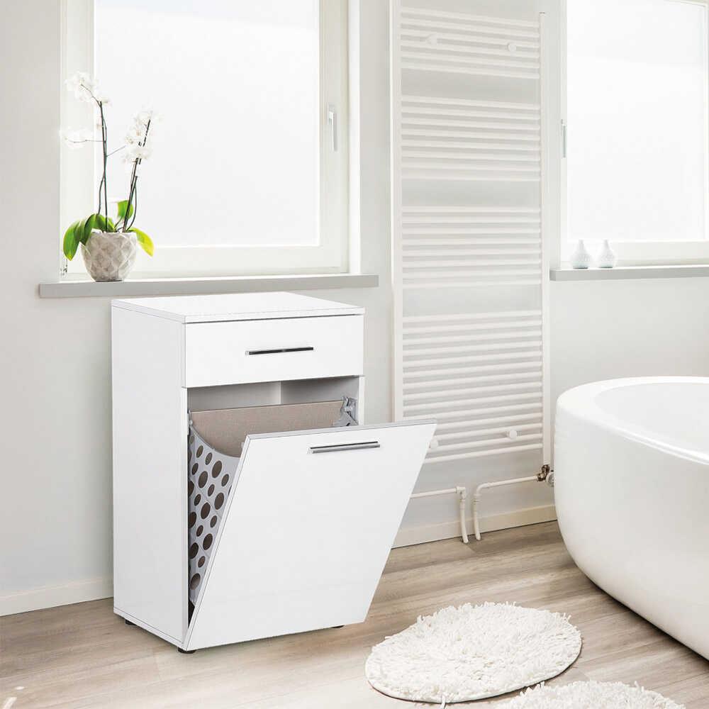 Dulap Baie cu cos de rufe Adore Diamond Mini, sertar, Alb Lucios, 52 x ...